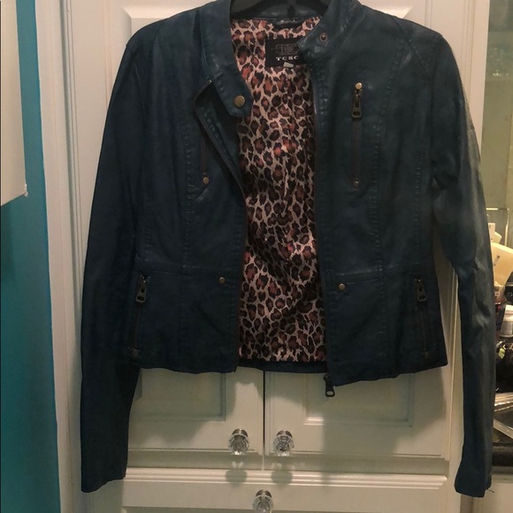 TCEC | Jackets & Coats | Dark Teal Jacket With Cheetah Lining | Poshmark